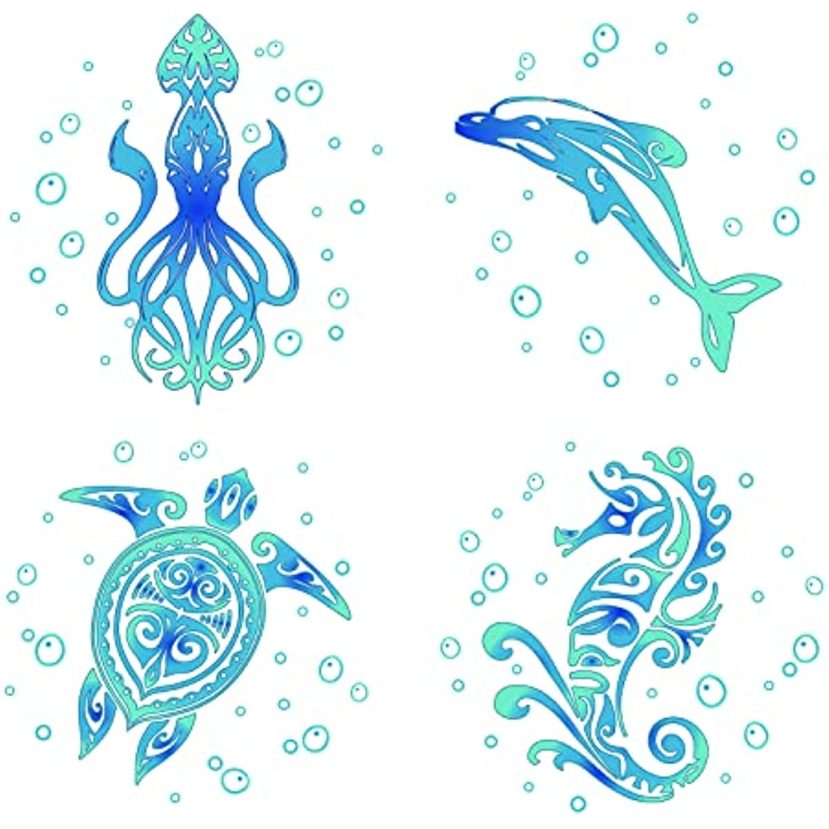 4PCS 6.3”Sea Turtles Window Clings Static Sea Animal Glass Decals Beach ...