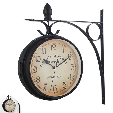 Double Sided Wall Clock Battery Powered Retro Industrial Wall Clock ...
