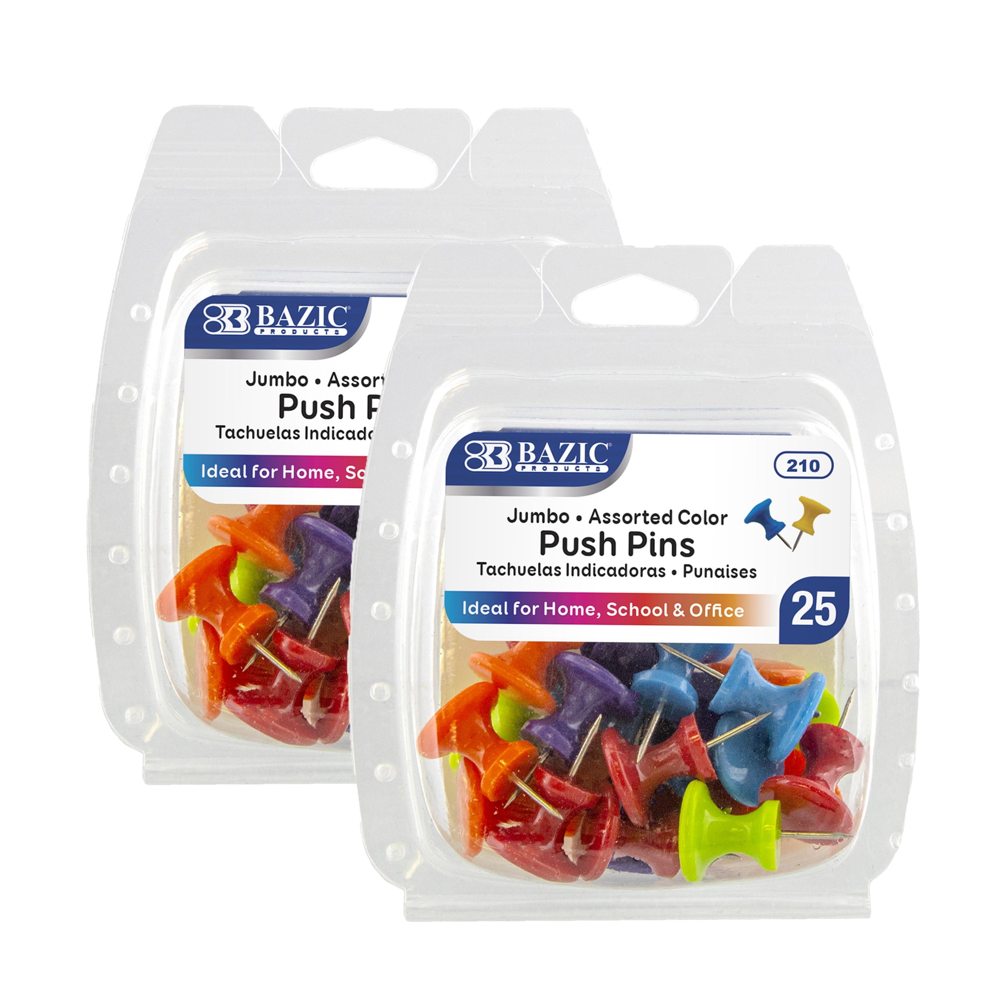 BAZIC Push Pins Jumbo Plastic Head, Assorted Color (25/pack), 2-Packs ...