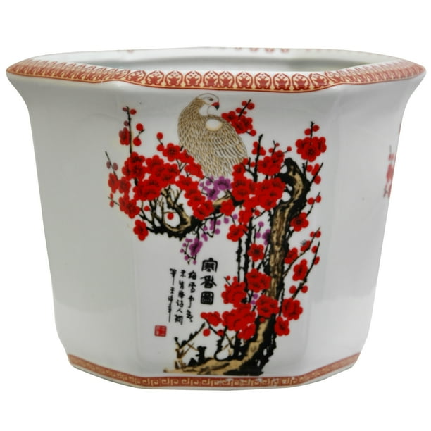 Oriental Furniture 10" Cherry Blossom Porcelain Flower Pot - Walmart.com