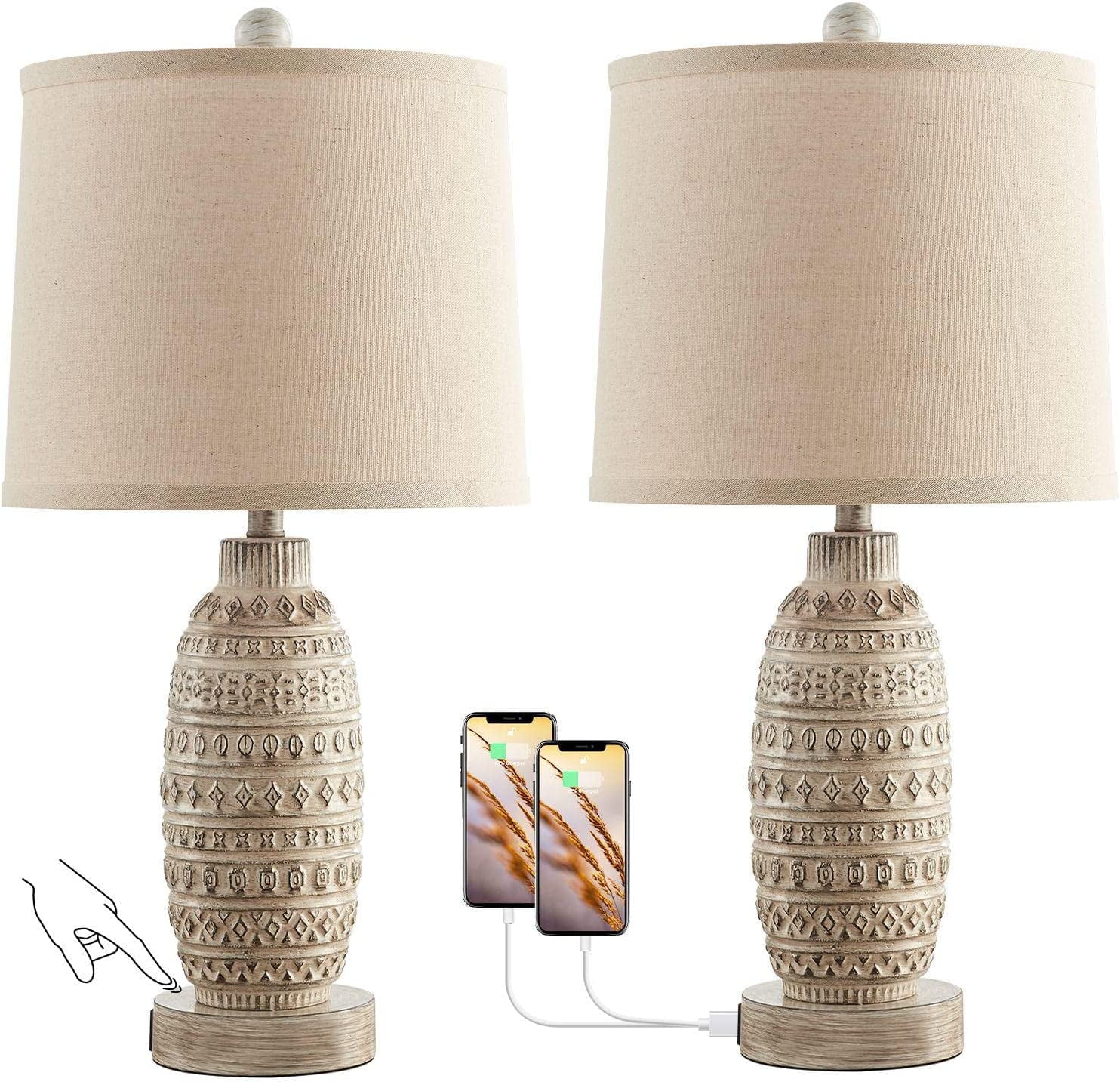 Touch Control Table Lamps,USB,3-Way Dimmable,Bulbs Included - Walmart.com