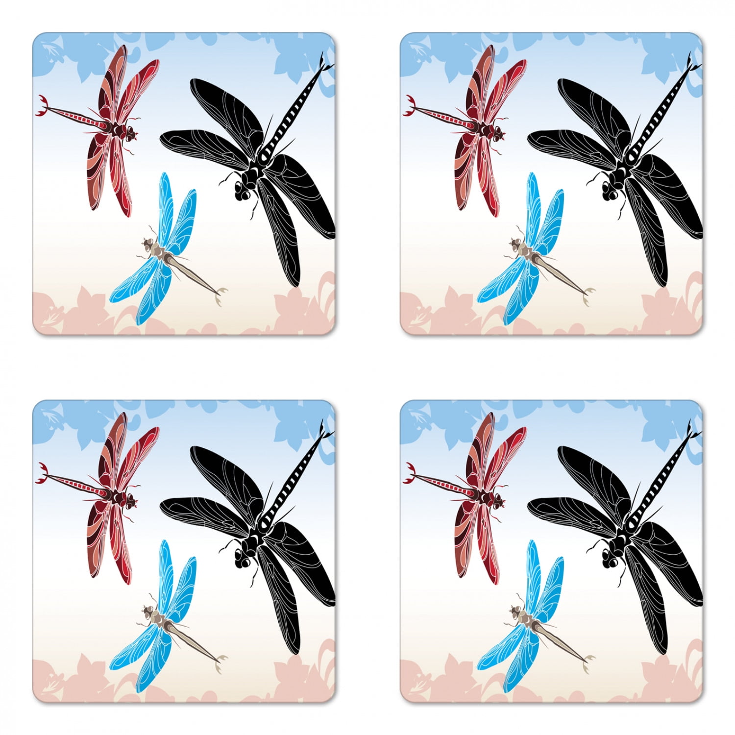 Dragonfly Coaster Set of 4, Exotic Dragonflies Flying in Cloud Sky ...