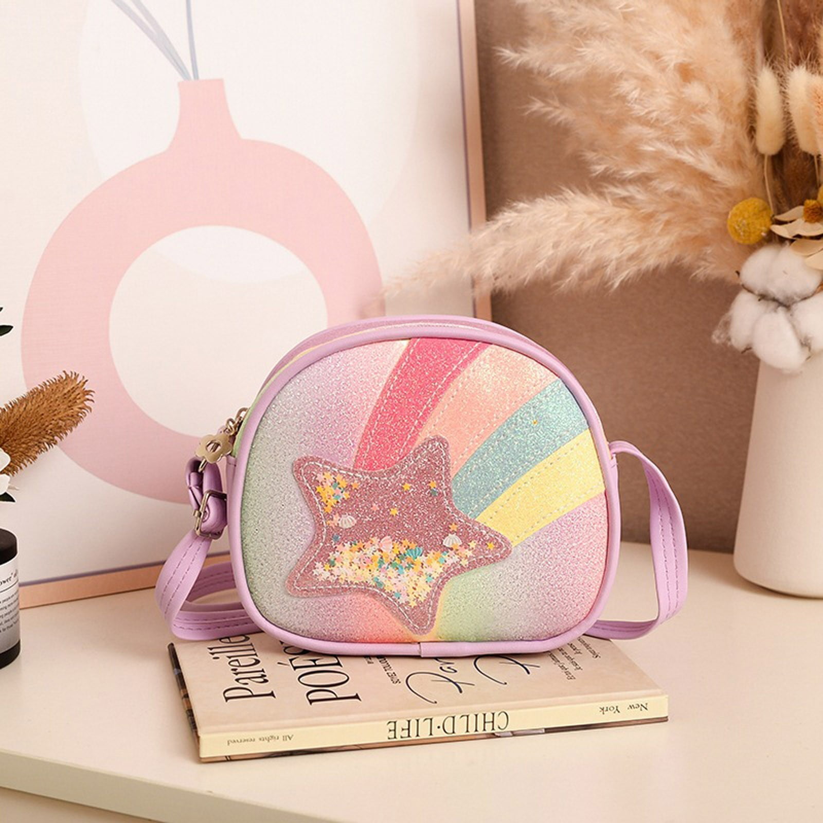 Click here for Yangzheee Kids Messenger Bag Shiny Rainbow Sand Fl... prices