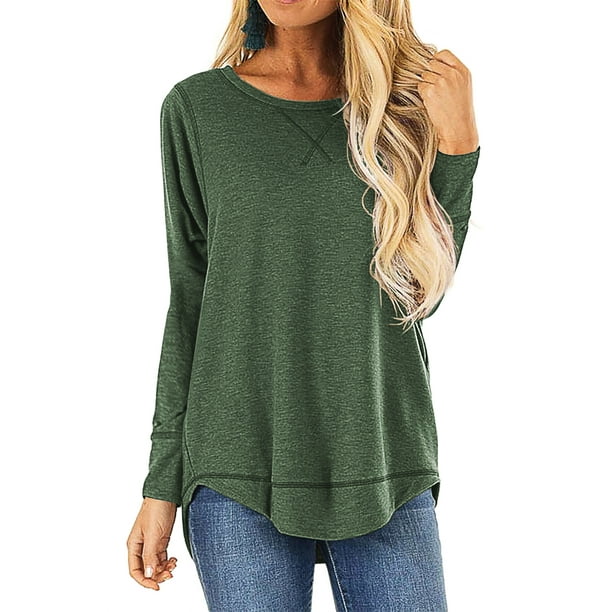 HOWCOME Fall Long Sleeve Side Split Casual Loose Tunic Womens Blouses ...