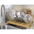 KitchenEdge Bamboo Over the Sink Dish Drying Rack, Plate Pot Drainer ...
