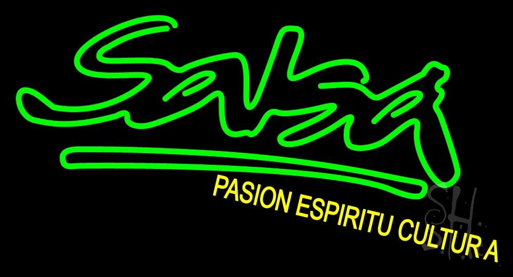 Green Double Stroke Salsa LED Neon Sign 20 x 37 - inches, Black Square ...