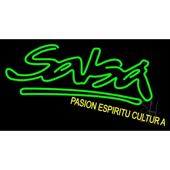 Green Double Stroke Salsa LED Neon Sign 20 x 37 - inches, Black Square ...