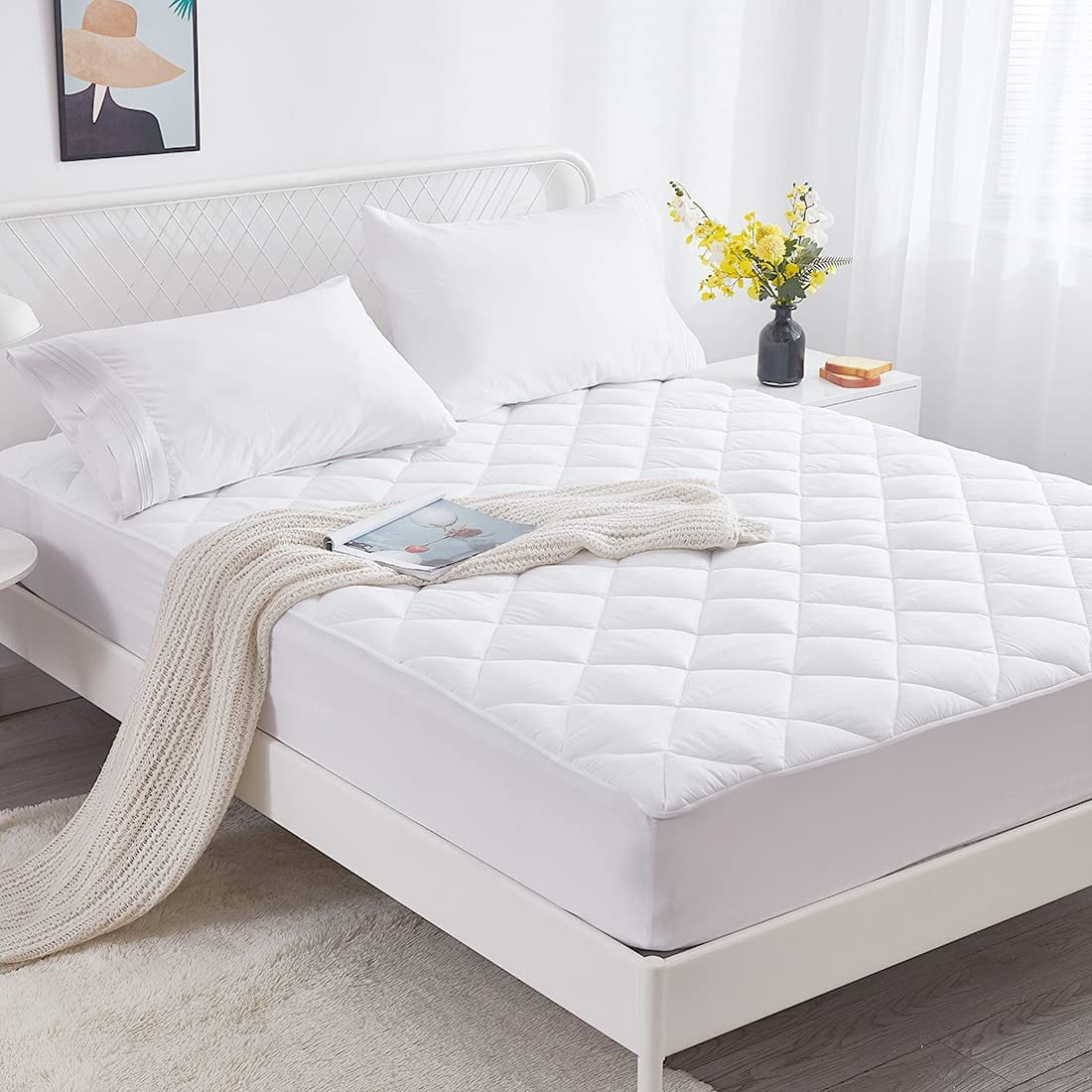 Mattress Pad, Queen Size Quilted Fitted Mattress Cover, Soft Down ...