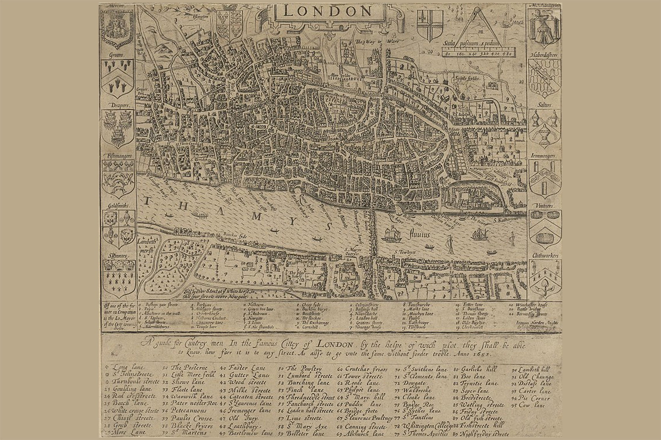 24x36 gallery poster, Map of London in 1593 There is only one bridge ...