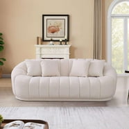 Perten Japandi Mid-Century Ivory Bumble Fabric Sofa for Living Room ...