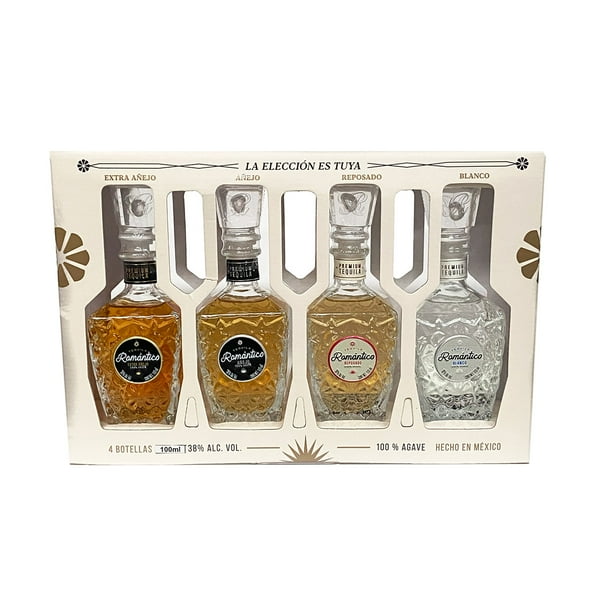 Four Pack Tequila Romántico 100 ml Romántico Blanco, Reposado, Añejo ...