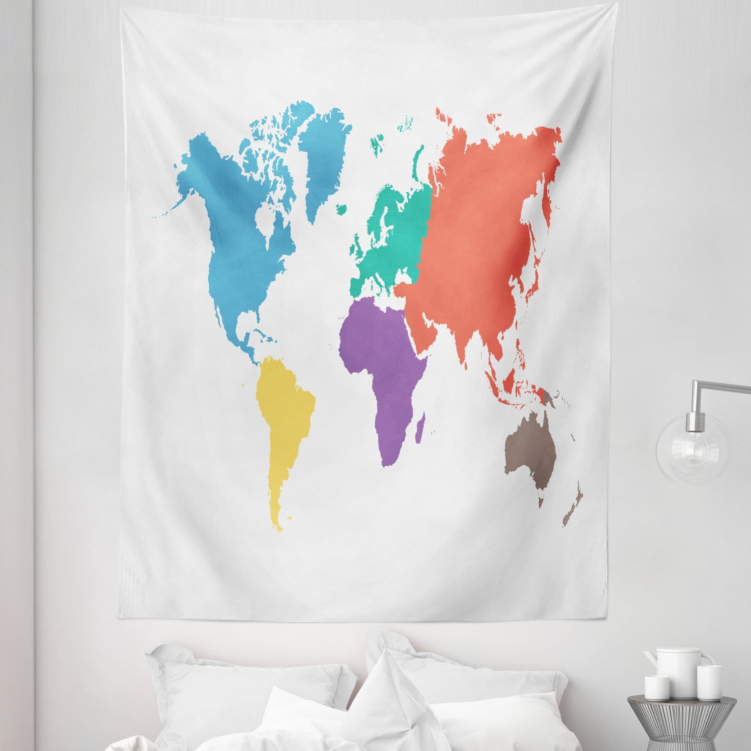 Map Tapestry, Continents of the World in Colorful Design Regions Lands ...