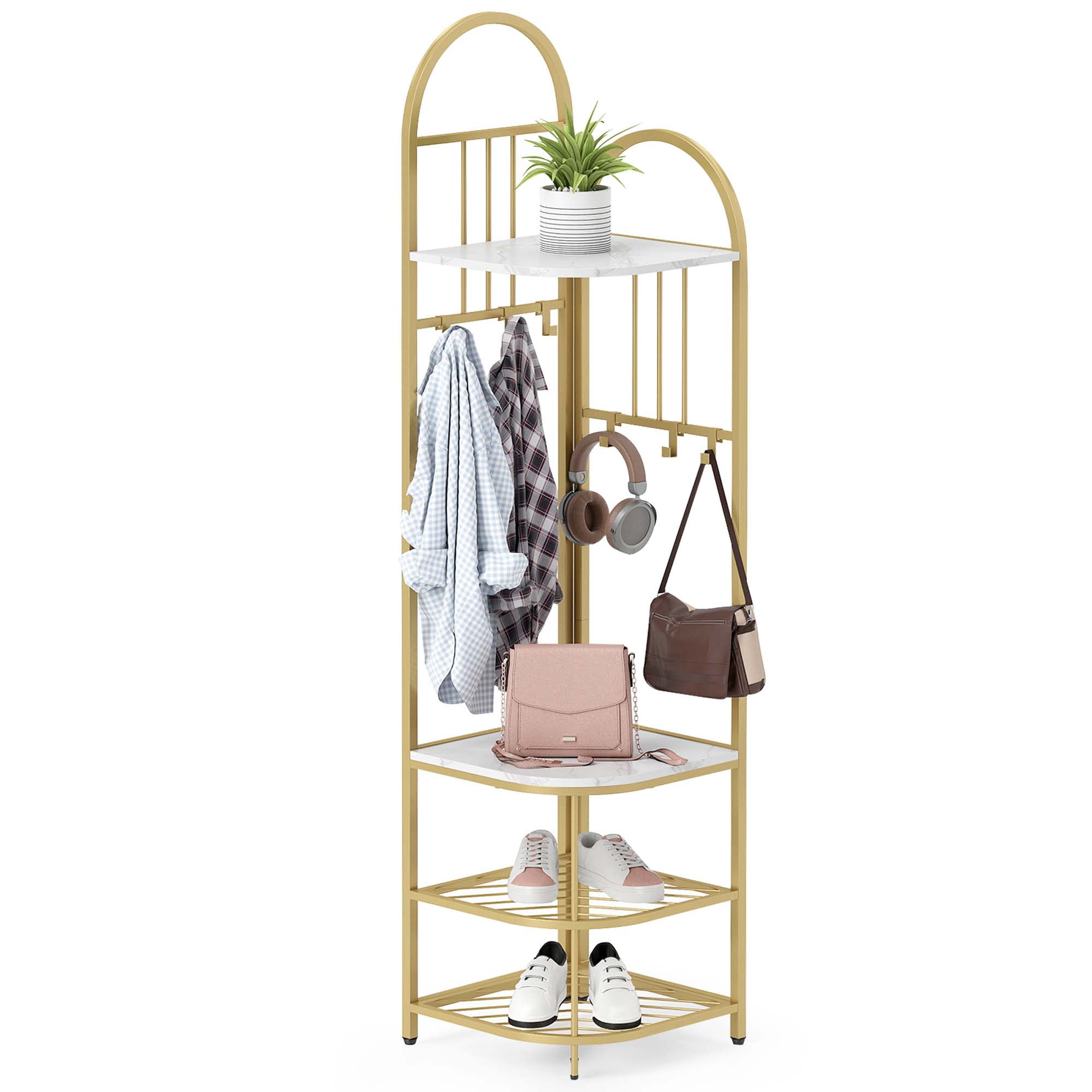 Click here for Costway 4-Tier Coat Rack Corner Hall Tree With Sho... prices