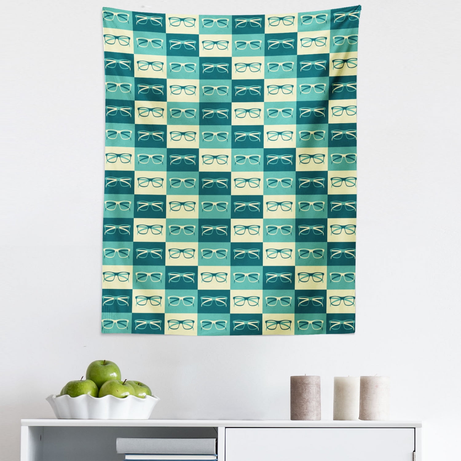 Indie Tapestry, Pattern with Eyeglasses in Vintage Style Hipster Cool ...