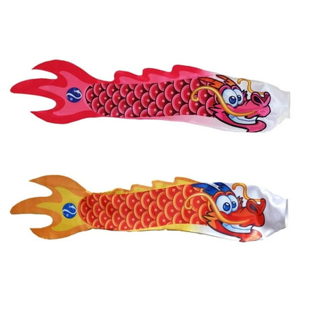 2 Packs Chinese Dragon Outdoor Windsock Carp Streamer Hanging Decor ...