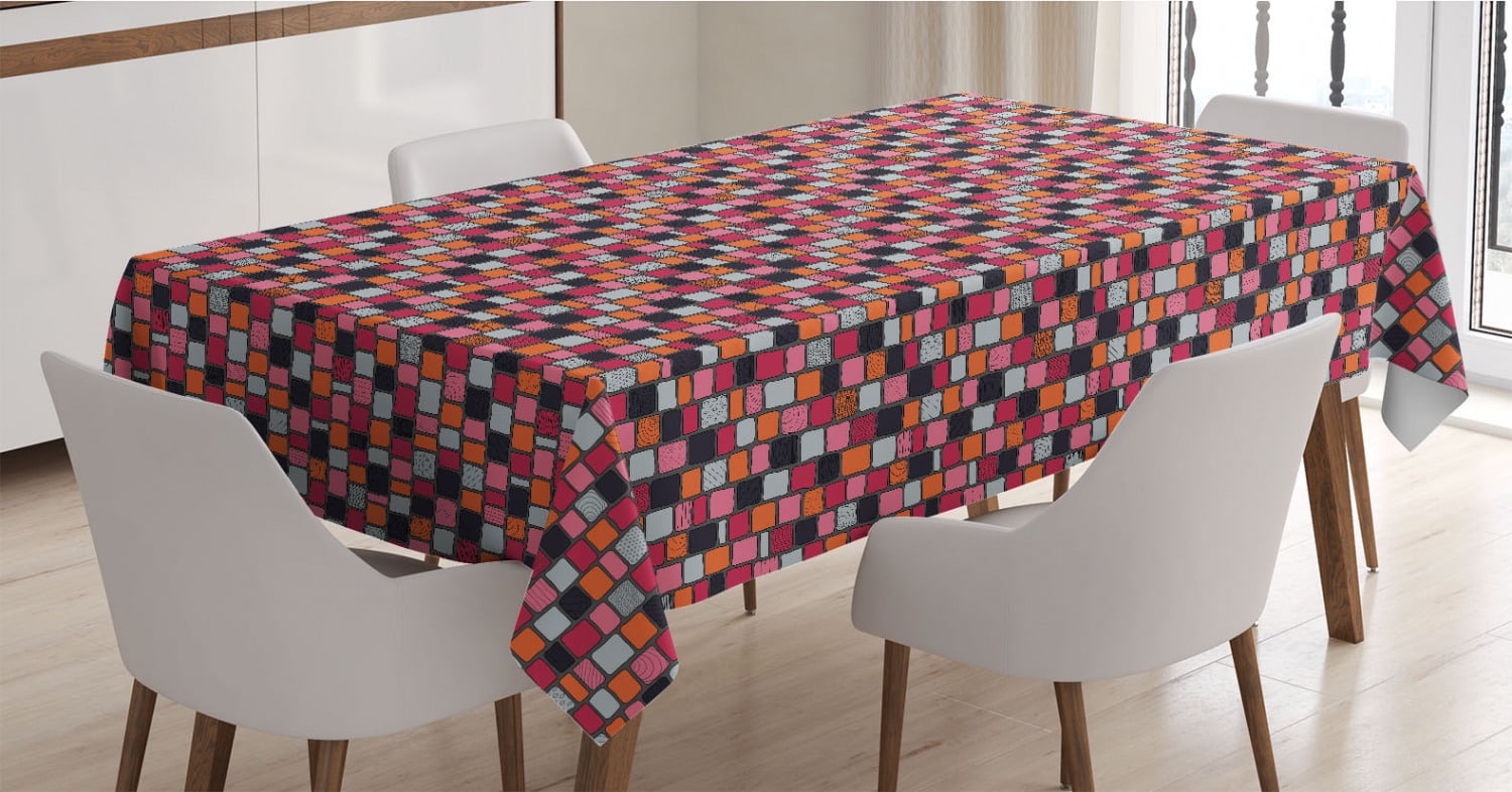 Cobblestone Tablecloth, Patchwork Style Tribal Bricks of Polka Dot ...