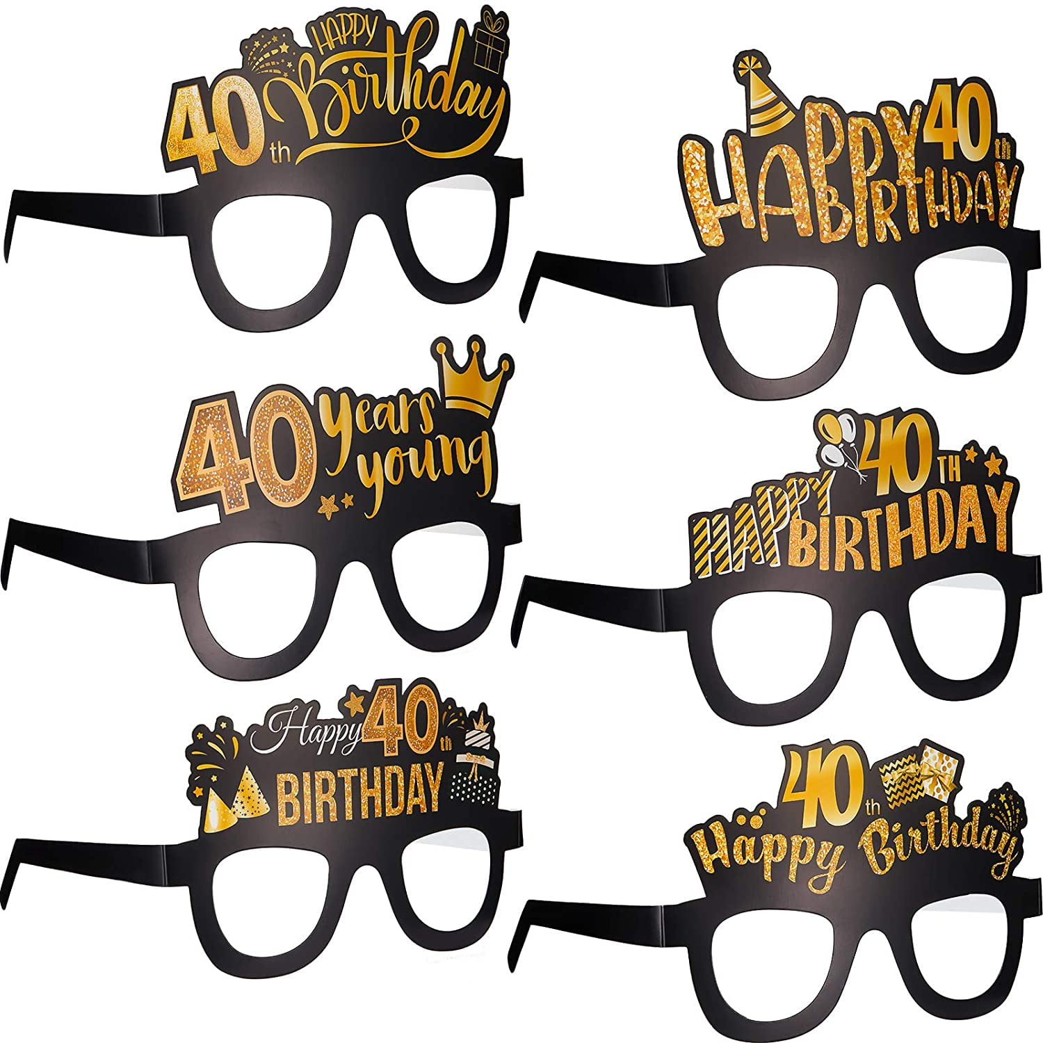 24 Pieces 40th Birthday Eyeglasses 40th Party Paper Sunglasses with ...