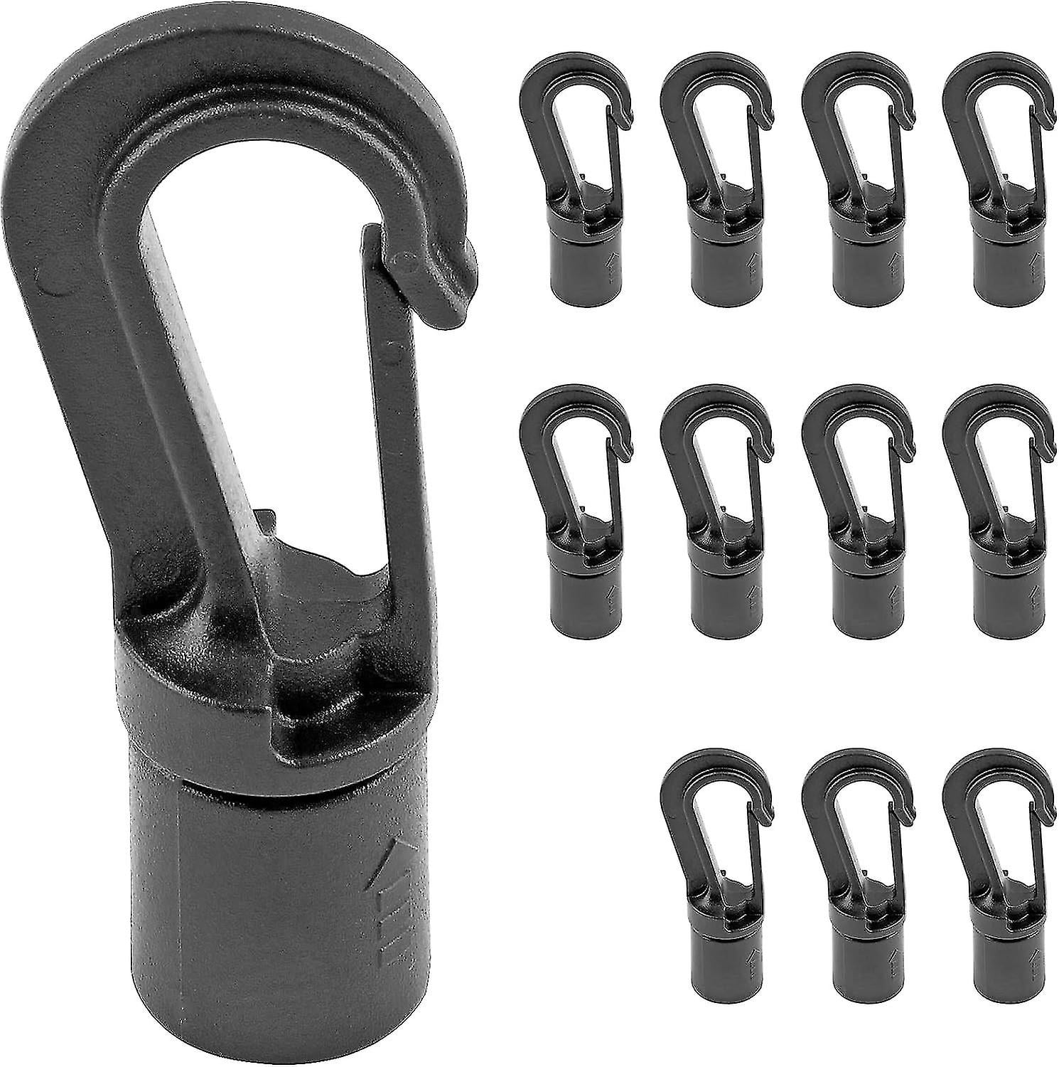 12pcs Bungee Shock Cord End Hooks, Black Plastic Shock Cord End Snap ...