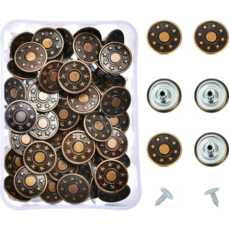 40 Sets Jeans Buttons Metal Button Snap Buttons Replacement Kit with ...