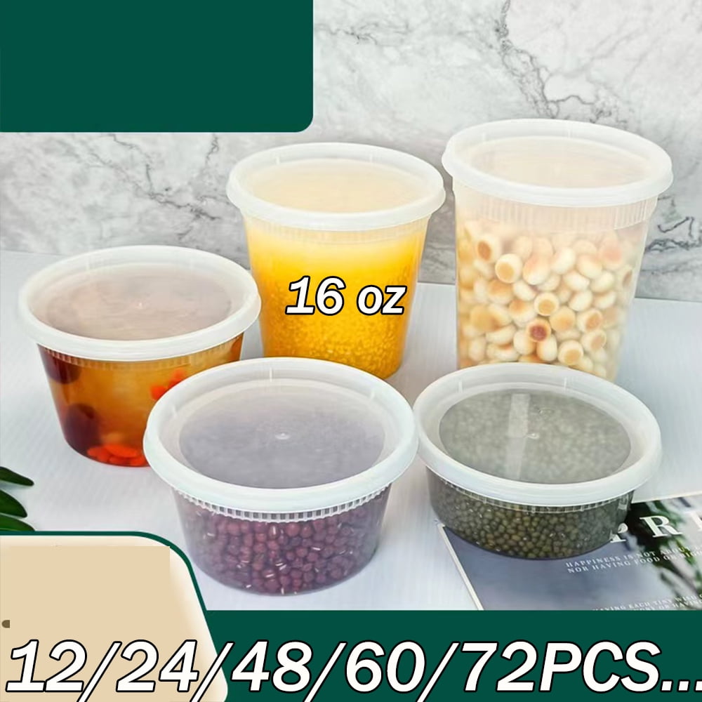 16 Oz. Plastic Deli Food Storage Containers with Airtight Lids [48 Sets ...
