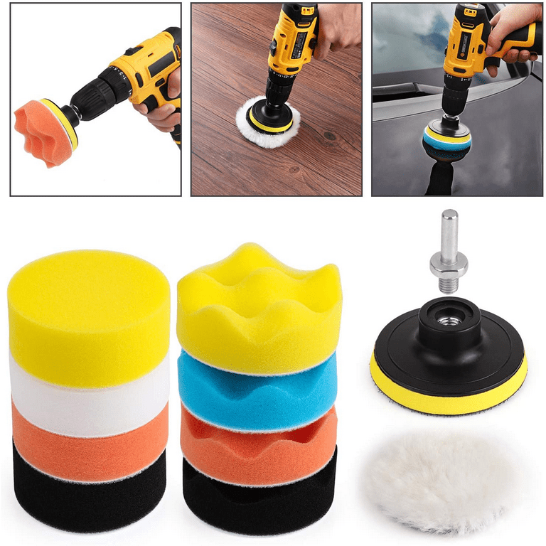 11Pcs Set Car Foam Drill Buffing Pad Polishing Pads Kit Car Buffer Polisher Kit Drill Buffing Kit for Car Polishing Waxing