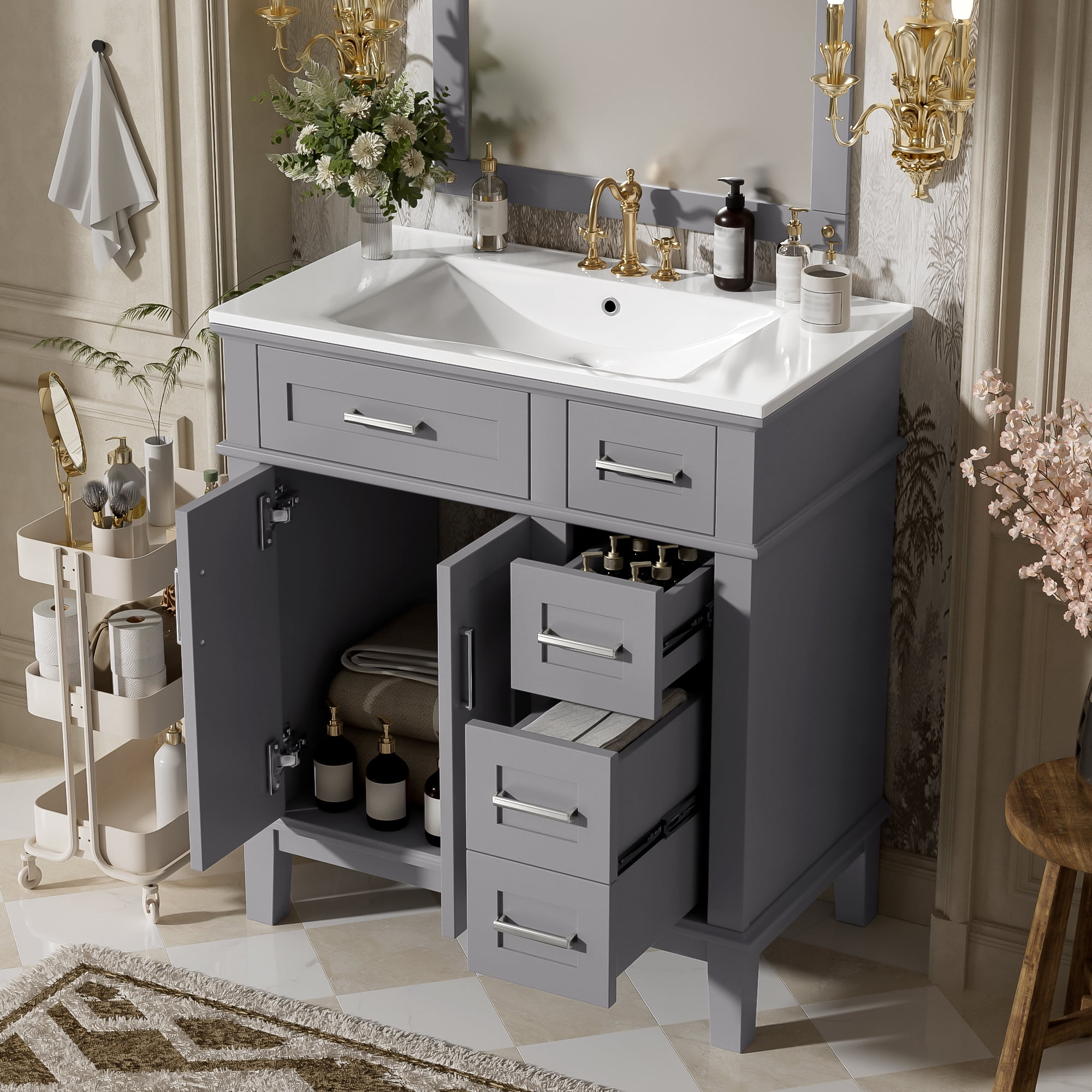Noble House 30" Modern Bathroom Vanity with Ceramic Sink,Soft-Close ...