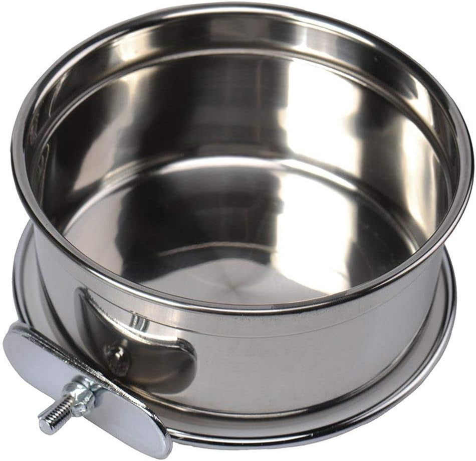 Bird Parrot Feeding Cups with Clamp Holder Stainless Steel Coop Cup ...