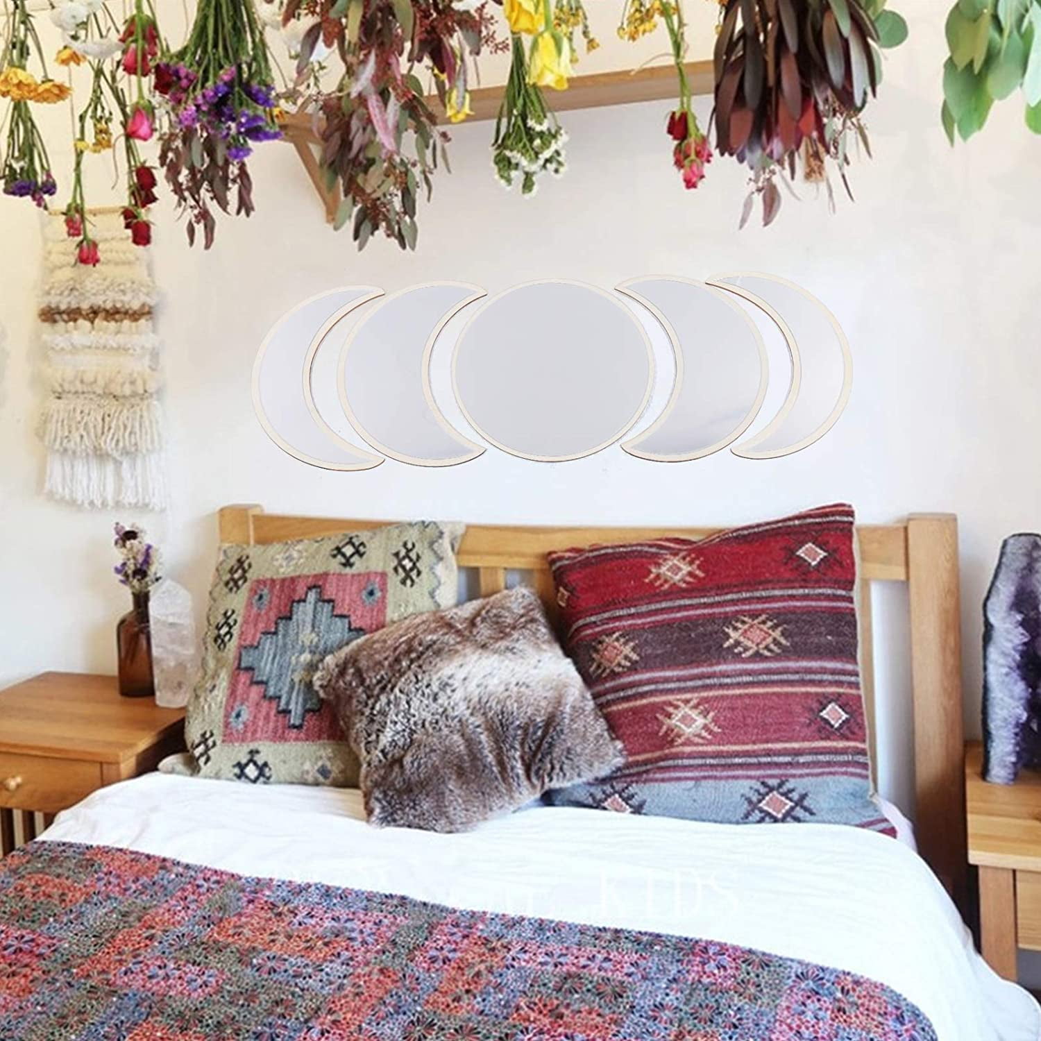 MONIPA Scandinavian Wood Moon Phase Mirror Wall Decor 5pcs Moon Phase ...