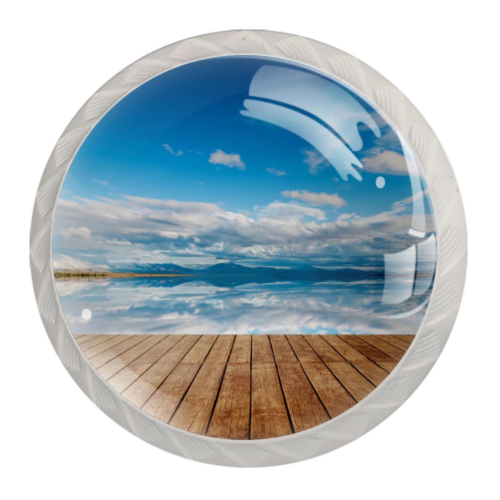 Horizon Scene Round Glass Drawer Handles Knobs Pulls with screws for ...