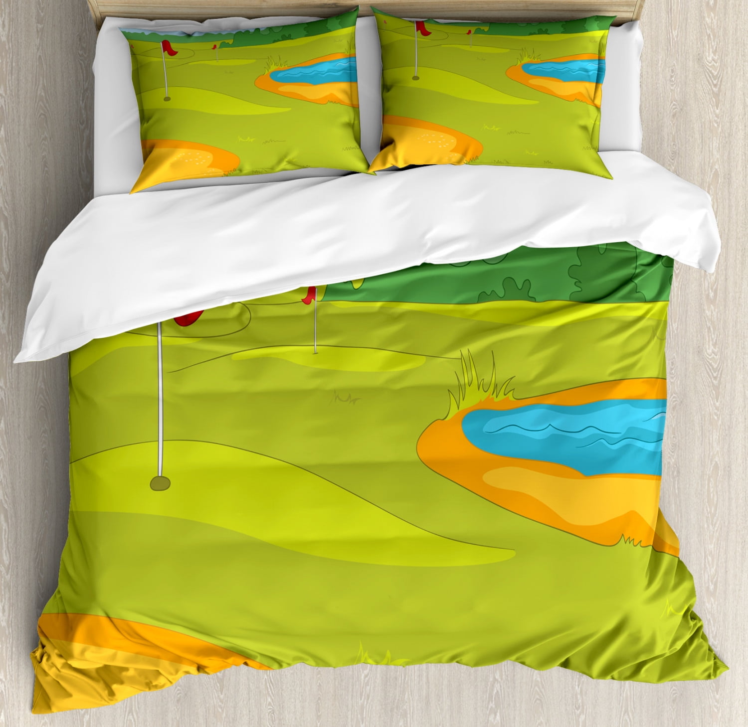Golf Course Scene Duvet Cover Set Queen Size, Sports Hobby Graphic of ...