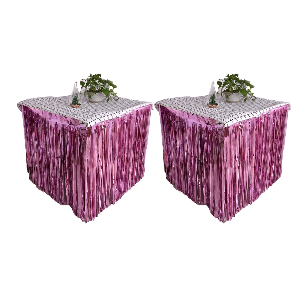 Set of 2 Metallic Foil Fringe Table Skirt, Tinsel Disposable Skirting ...