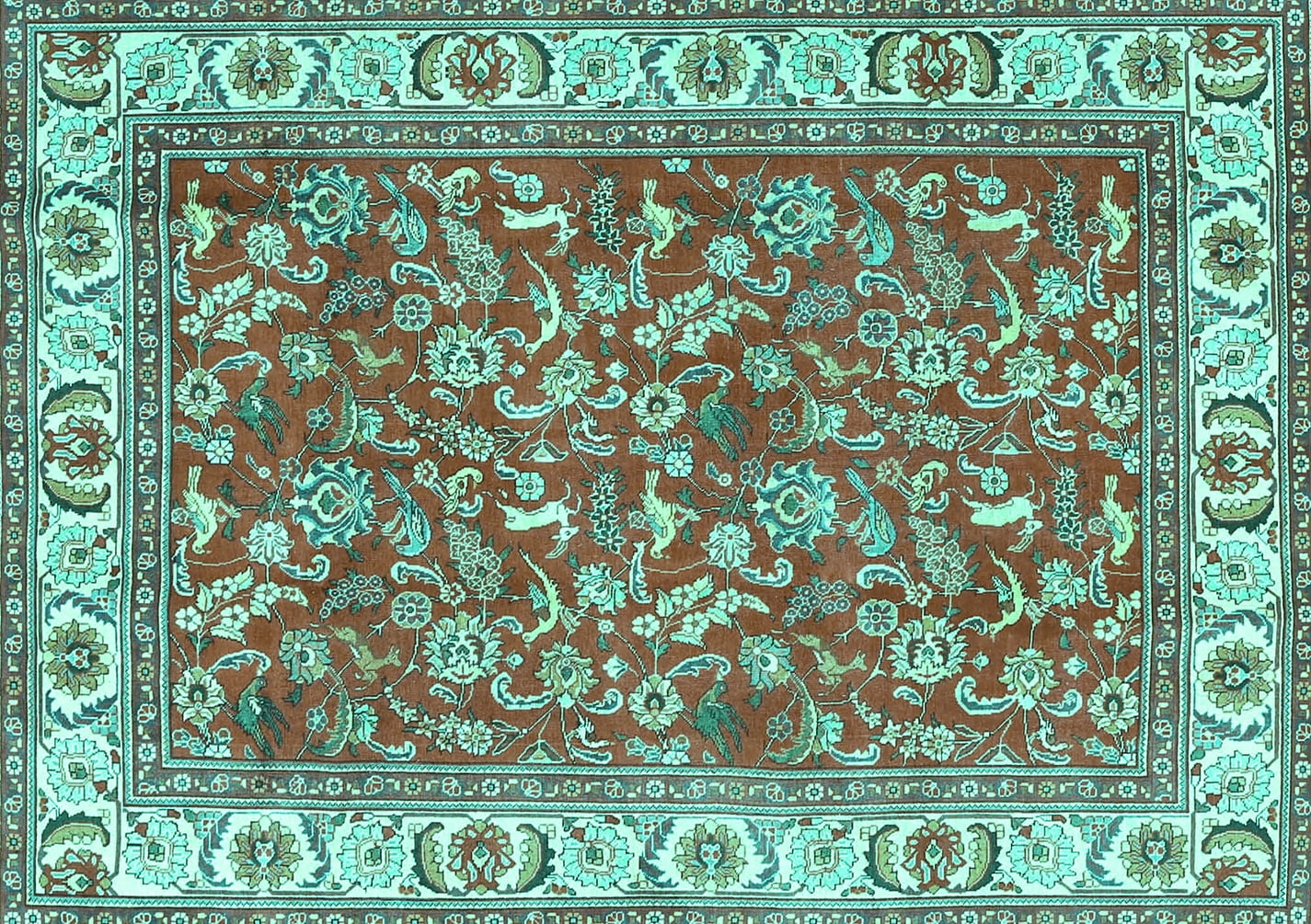 Ahgly Company Indoor Rectangle Persian Turquoise Blue Traditional Area ...