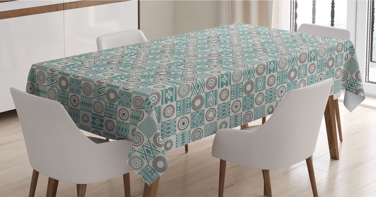 Afghan Tablecloth, Checkered Squares with Motifs Rhombuses Circles and ...