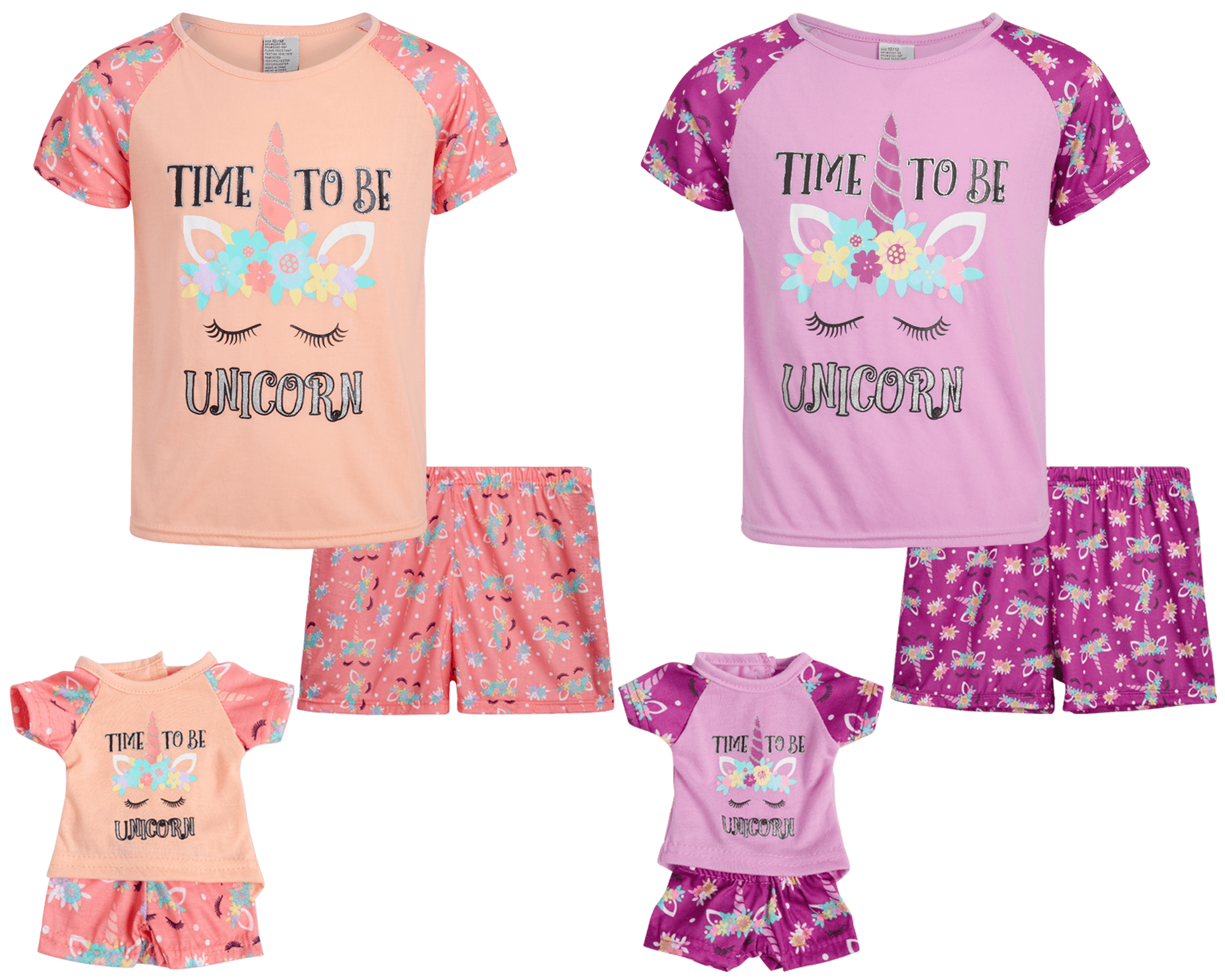 Bff And Me Girls Pajama Set 4 Piece T Shirt And Sleep Shorts Set With Matching Doll Pajamas 6x