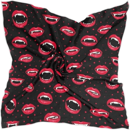 Red Vampire Lips With Teeth Dots On Black Women 24 inches Square Silk ...