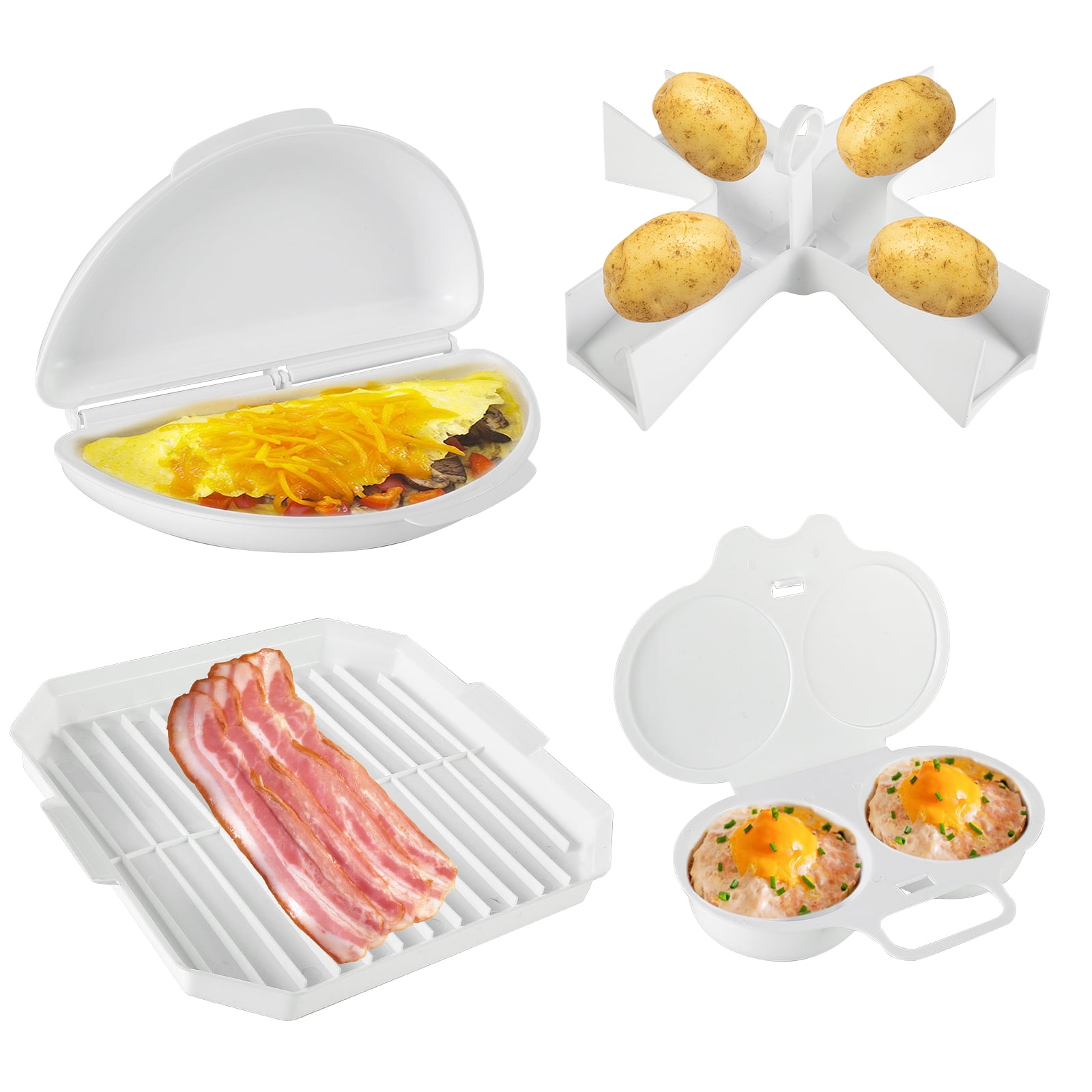 ZTOO 4Pcs Microwave Cooking Set Microwave Oven Cookware Set with Bacon ...