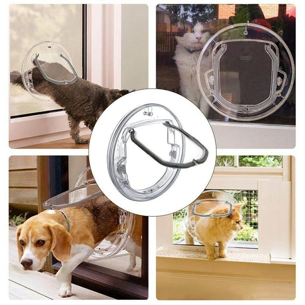 4 Way Round Locking Flap Pets Dog Window Gate Clear Door Cat Flap Small ...
