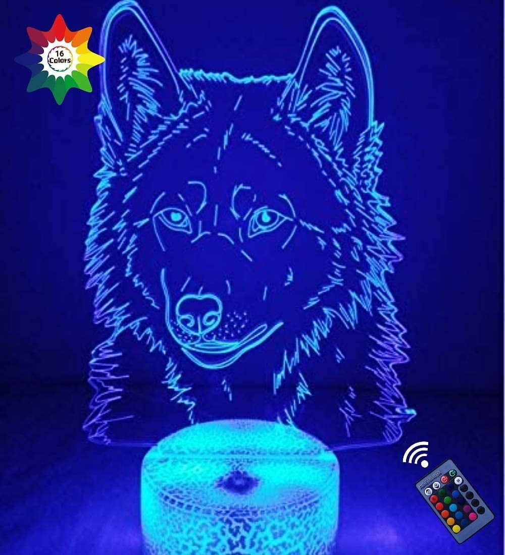 YSITIAN Creative 3D Wolf Night Light 16 Colors Changing USB Power ...