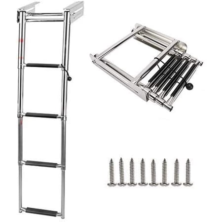 4 Steps Telescoping Drop Ladder Marine Boat Ladder Stainless Steel ...