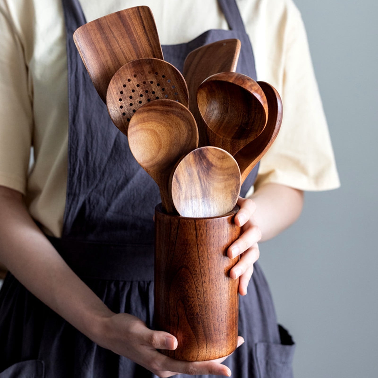 Tableware Product Family 9 Piece Natural Teak Kitchen Utensil Set with ...