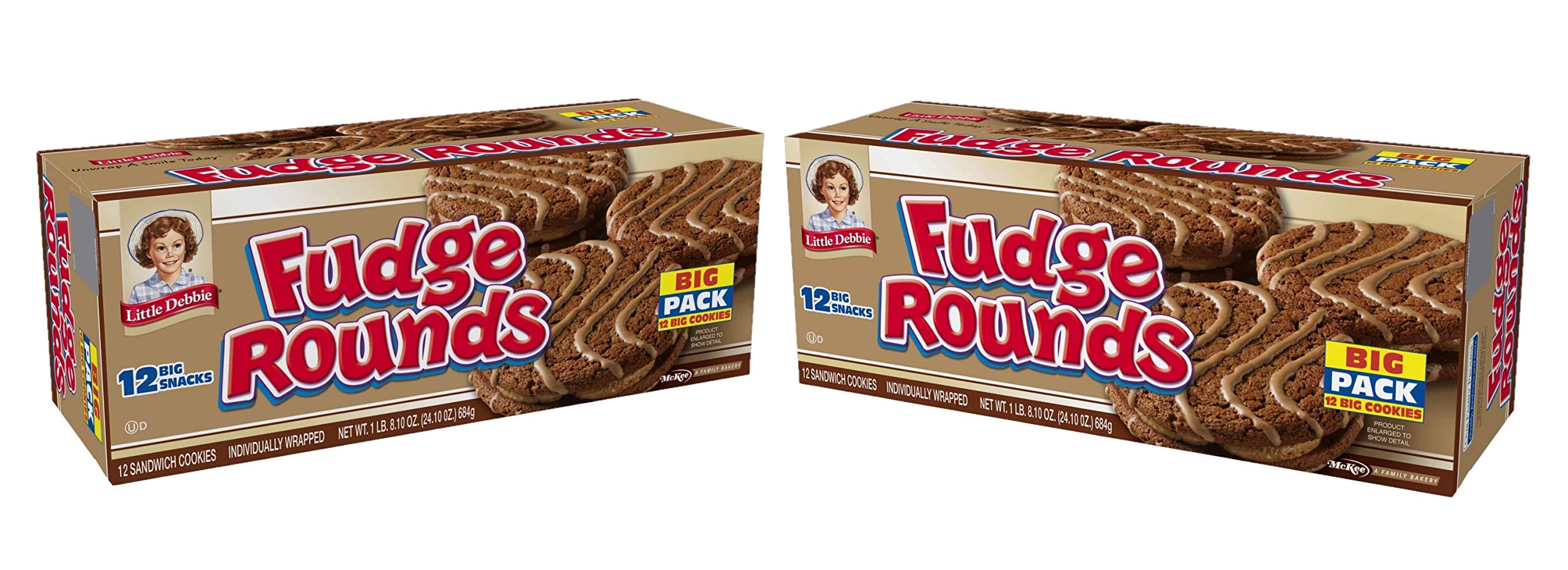 Little Debbie Fudge Rounds, 2 Big Pack Boxes of 24 Individually Wrapped ...