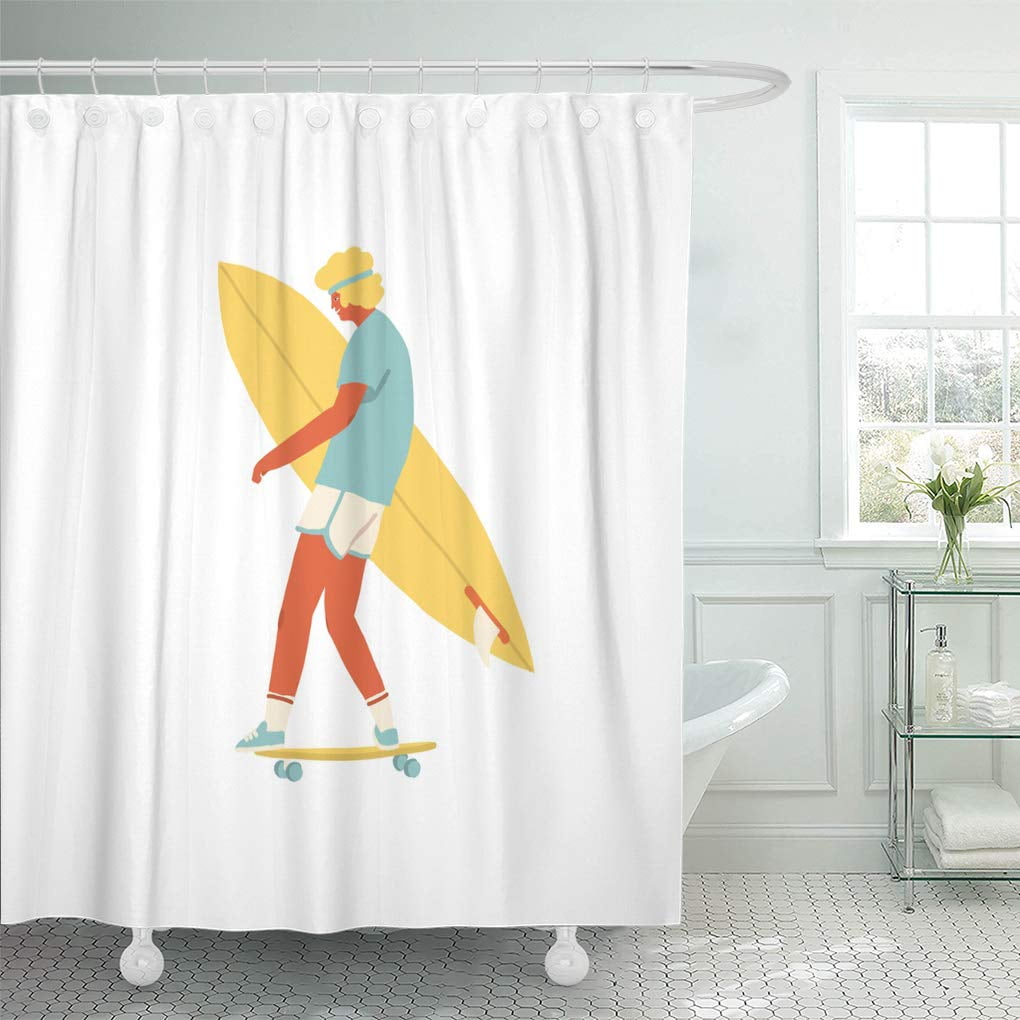 CYNLON Retro Surfer Boy Skateboarder Ride Skateboard Carry Surfboard ...