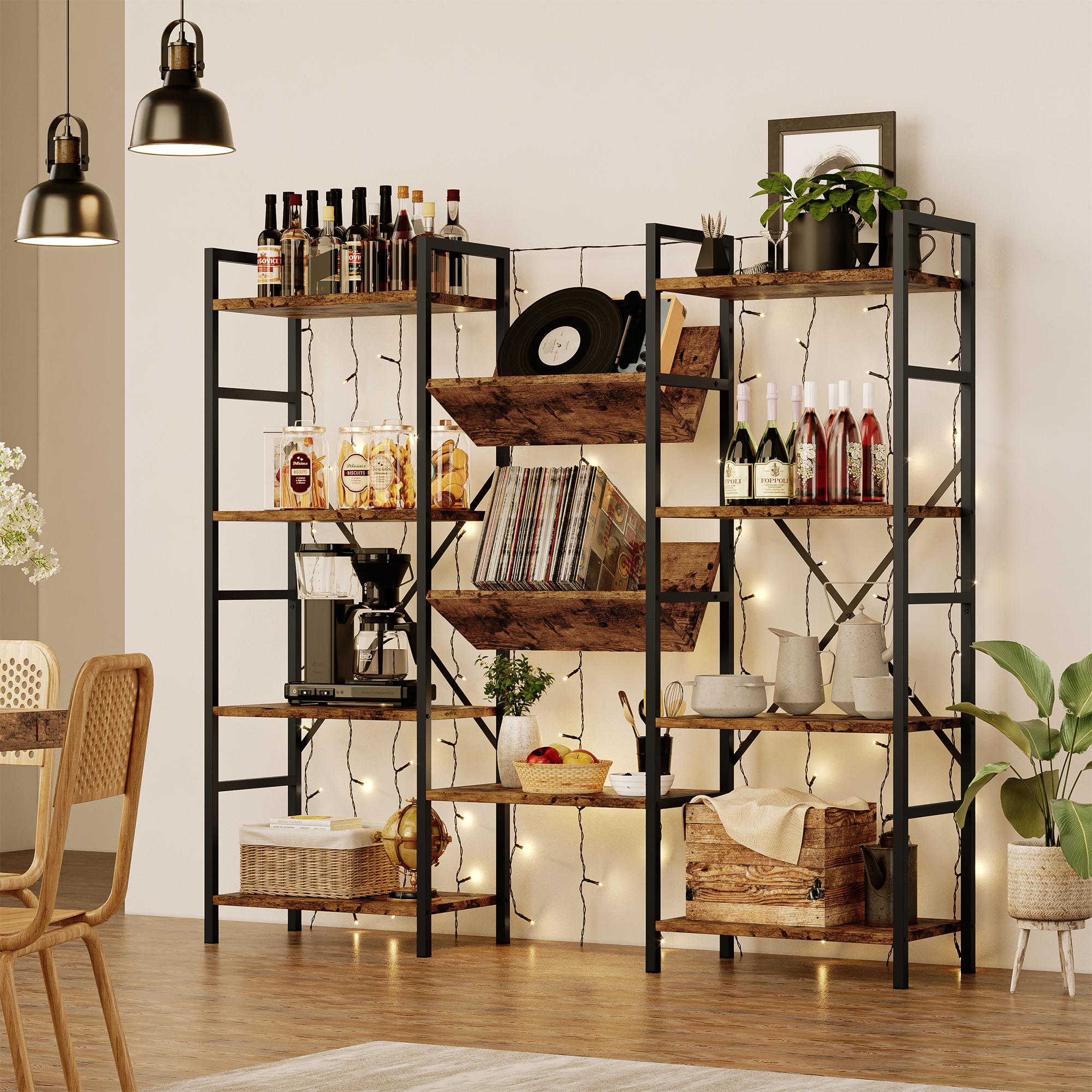 Triple Wide 4 Tier Book Shelf, Tall Bookshelf with Open Display Shelves ...