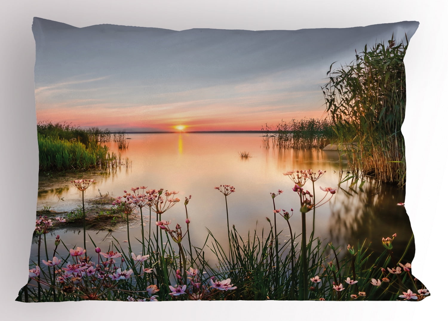 Nature Pillow Sham Sunset at Chudskoy Lake Estonia View Spring Flowers ...