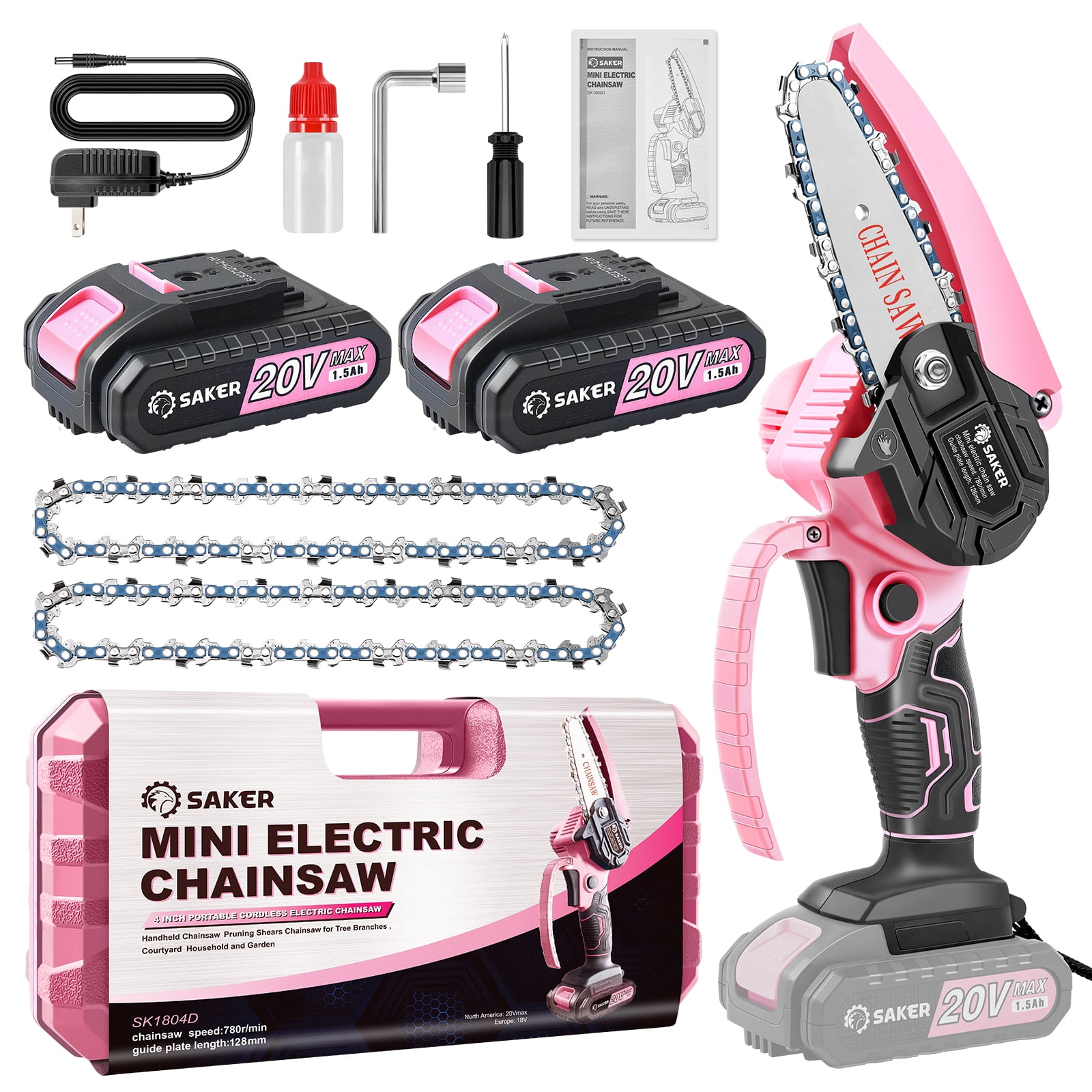 Saker 4 Inch Pink Chainsaw Cordless, Portable Electric Handheld Chain ...