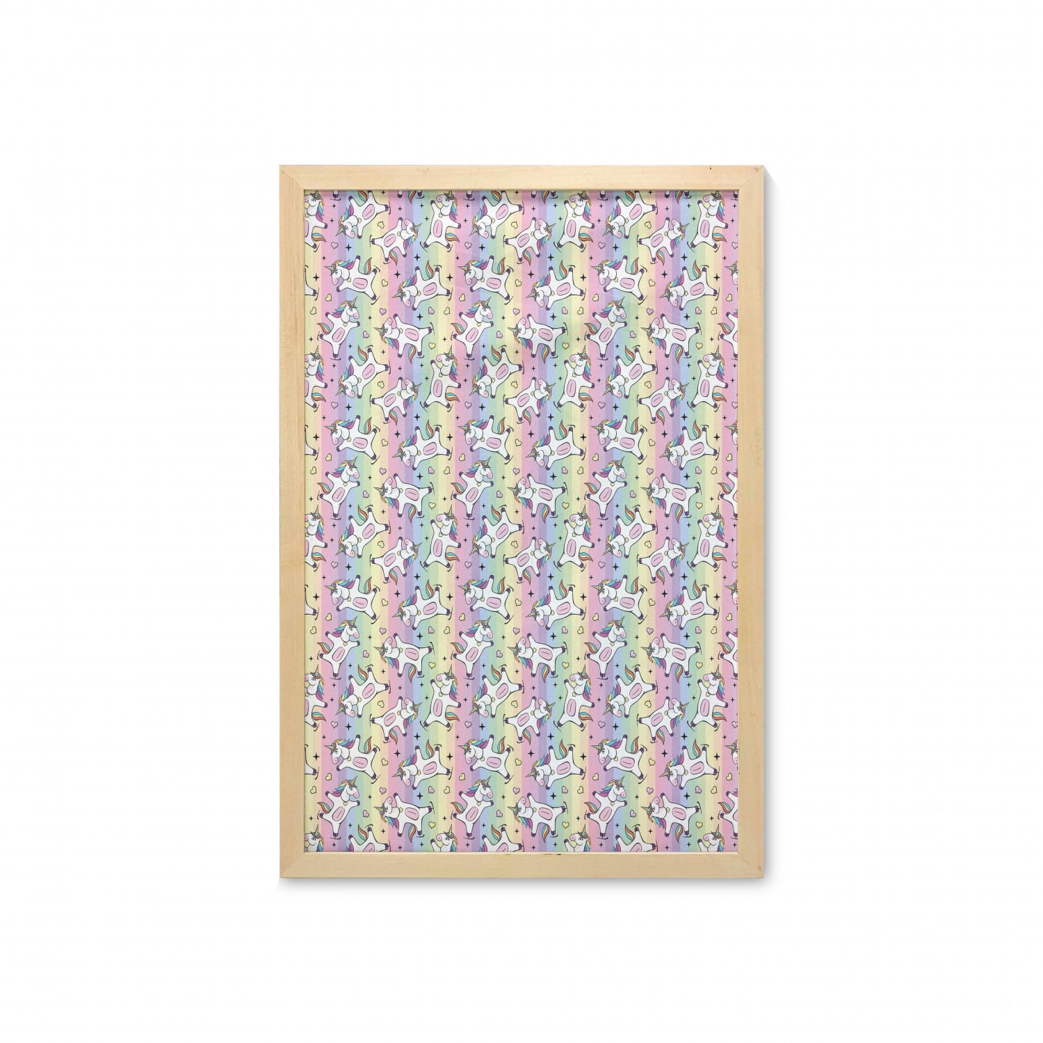Rainbow Wall Art with Frame, Cartoon Drawing of Unicorn Ice Skating ...