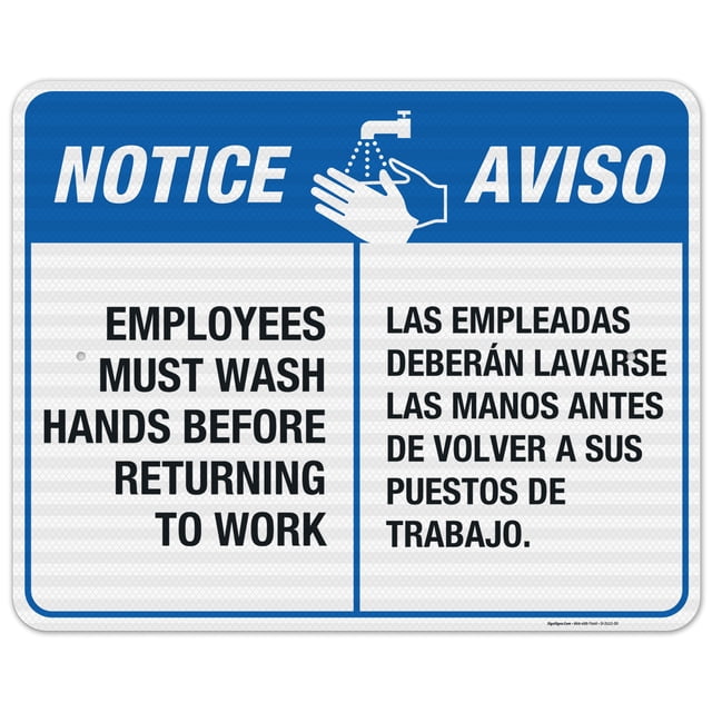 Employees Hand Washing Sign, Bilingual English Spanish, - Walmart.com