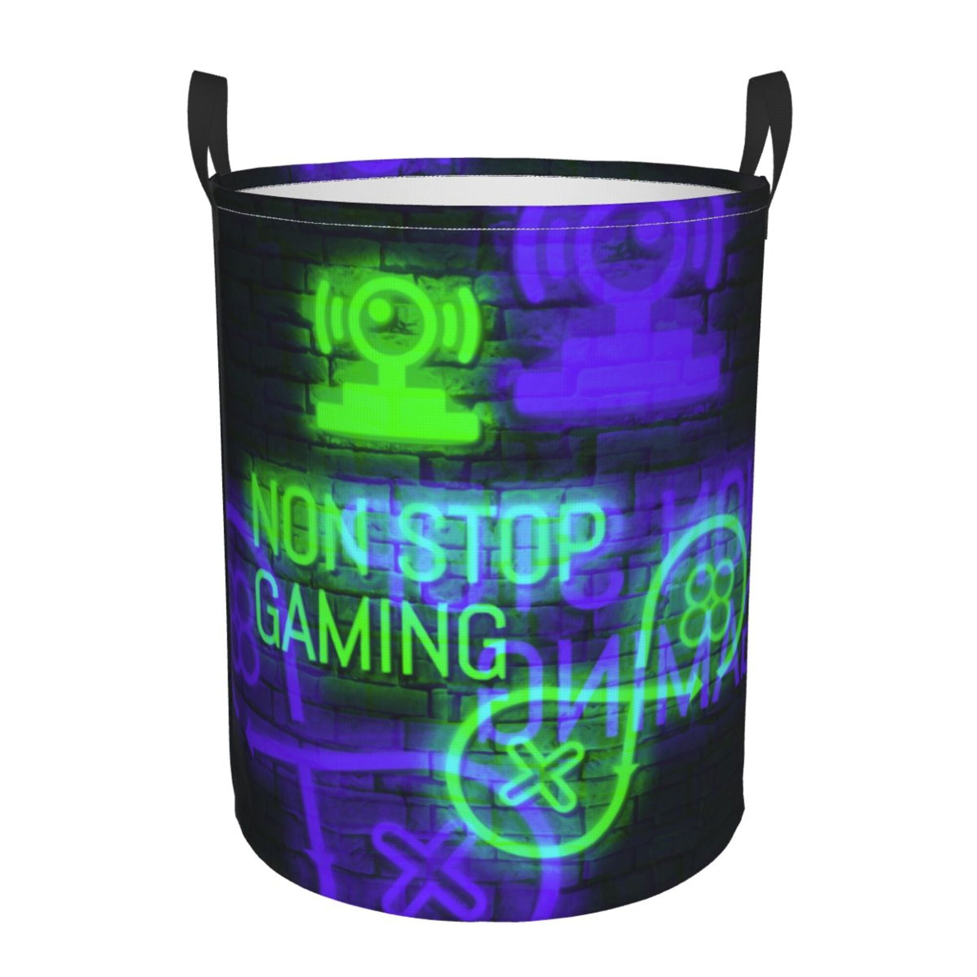TEQUAN Waterproof Laundry Hampers, Purple Non Stop Game Neon Slogan ...