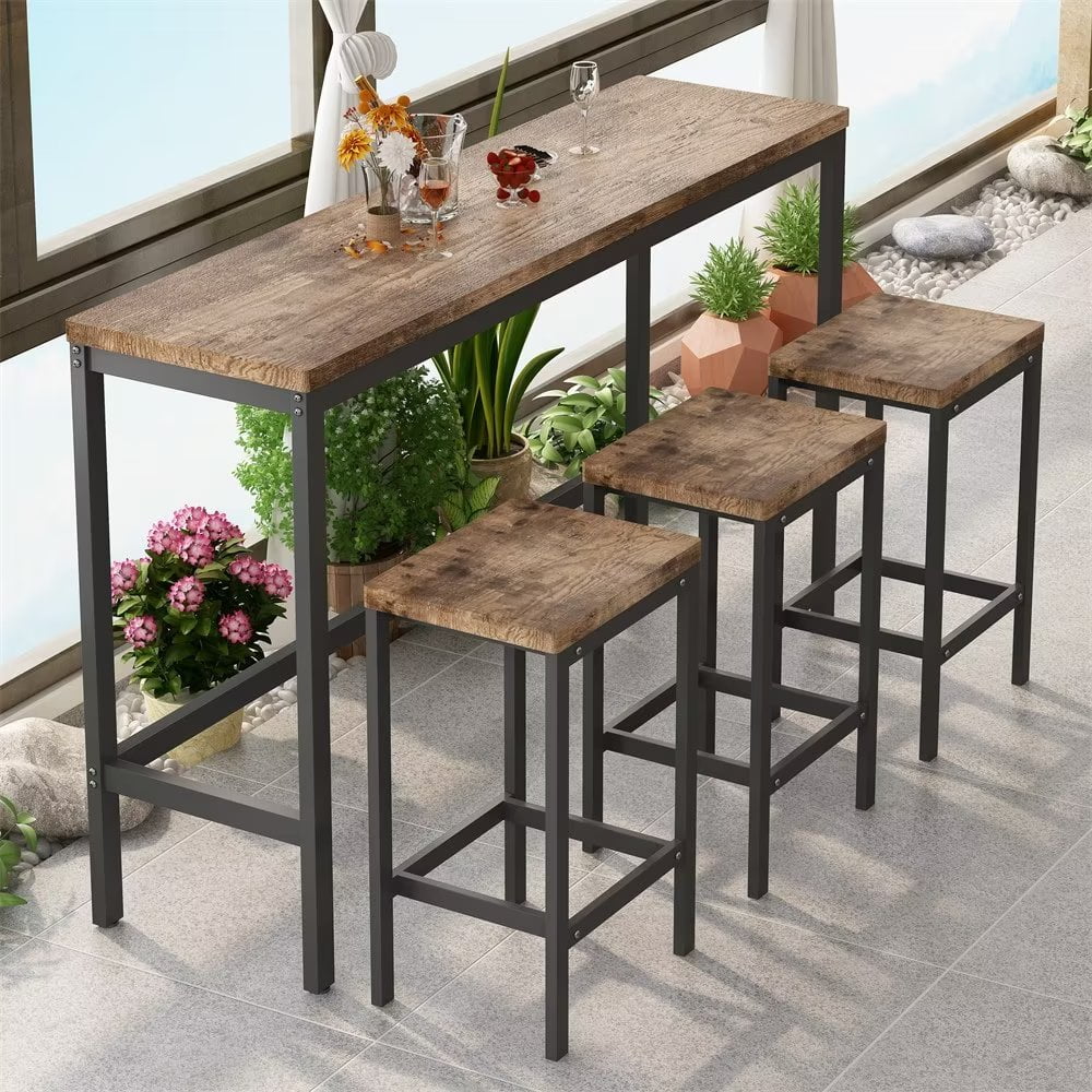 Dining Table Set for 3, 4-Piece Counter Height Extra Long Dining Table ...