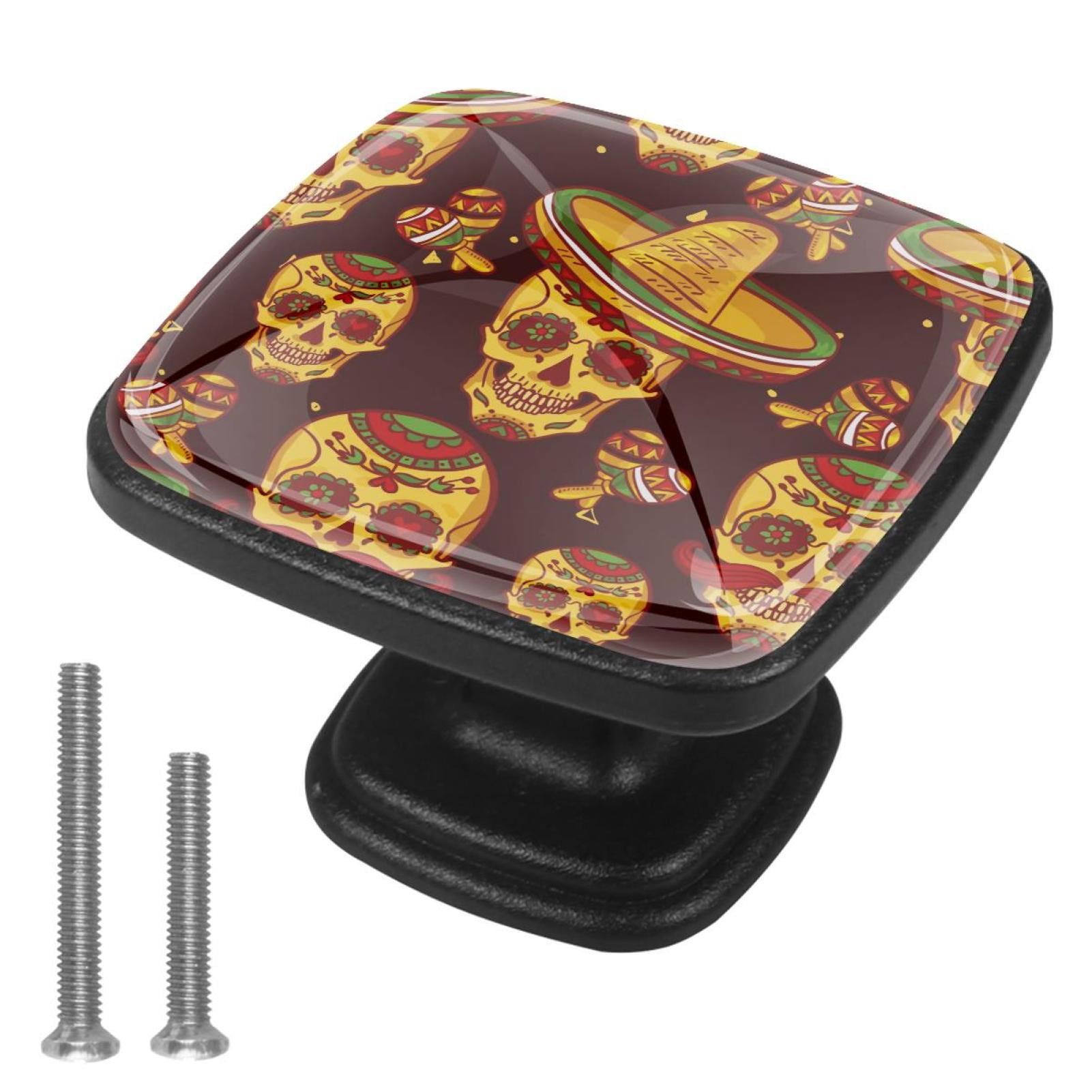 4 Pcs Cabinet Handle Drawer Pulls Skull Knobs with Screws Square ...